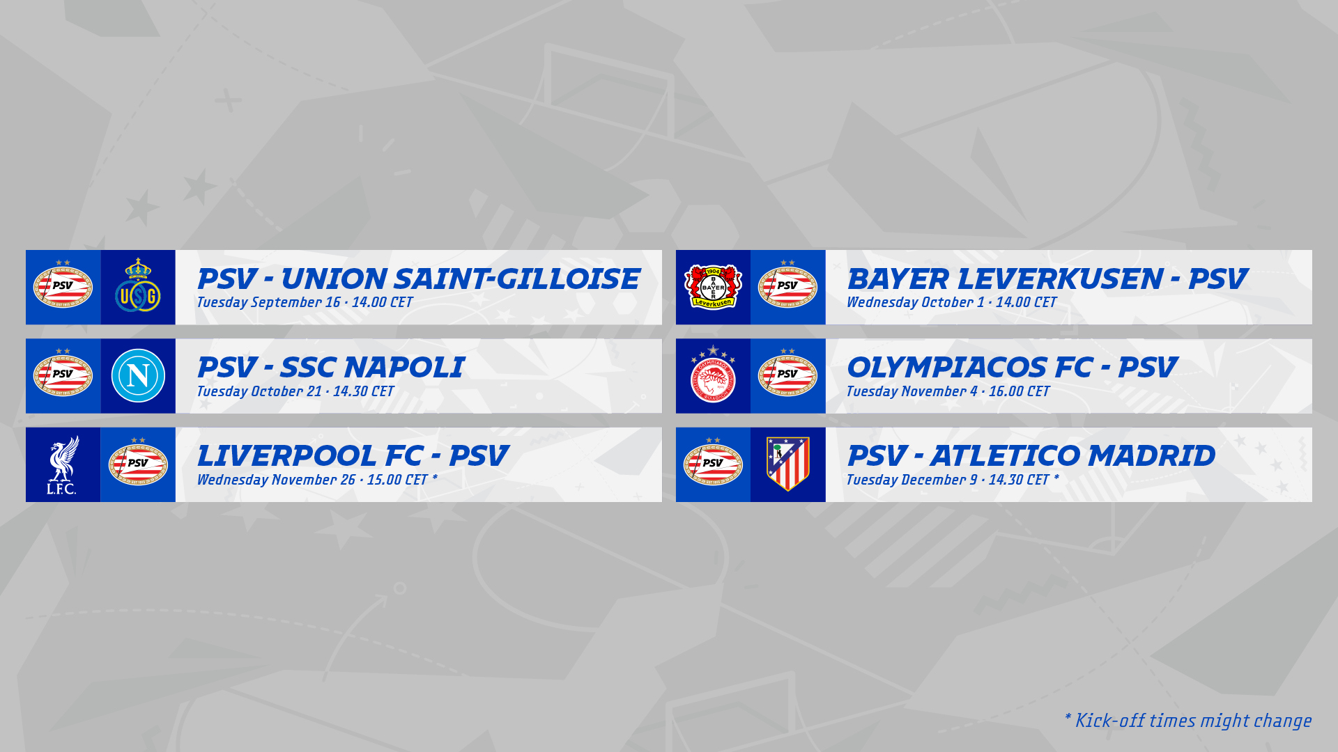 PSV - UEFA Youth League | Group stage PSV O19 schedule
